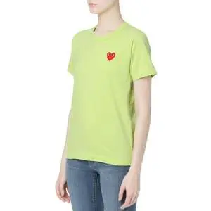 Play Comme Des Garcon Short Sleeve T-shirt With Heart Applique - Green