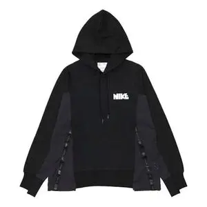 Nike X Sacai Logo Printing Splicing Contrasting Hoodie Asia Sizing - Black