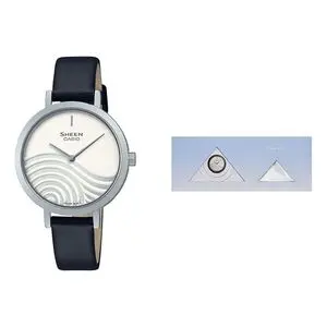 Casio Sheen Analog Leather Strap Watch - Silverblack