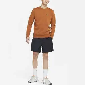 Nike Fleece Lined Embroidered Small Logo Classic Sports Crewneck - Brown