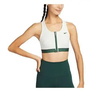 Nike Swoosh Medium-support Padded Zip-front Sports Bra - White Green