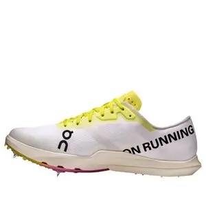 On Cloudspike Amplius 2 Running Spikes - White/yellow/raspberry