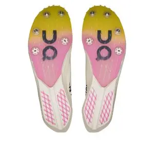 On Cloudspike Amplius 2 Running Spikes - White/yellow/raspberry