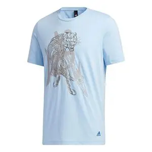 Adidas Wj Gfx Tee Series Printing Sports Round Neck Short Sleeve - Blue