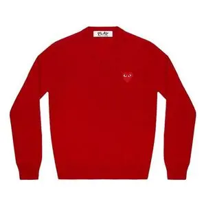 Play Comme Des Garcon COMME Des GARCONS PLAY V-Neck Long Sleeve T-Shirt With Emblem Red