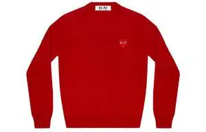 Play Comme Des Garcon V-neck Long Sleeve T-shirt With Emblem - Red