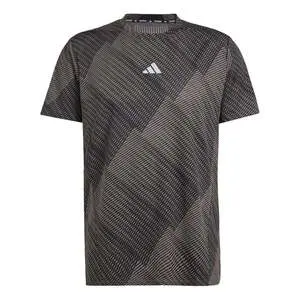 Adidas Designed For Training Hiit Workout Heat.rdy Print T-shirt Asia Sizing 'charcoal Black - Charcoal/black