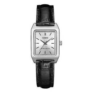 Casio Quartz Analog Watch With Leather Strap - Black