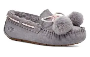 UGG Dakota Bow Pom Moccasin Slippers - Shade Grey
