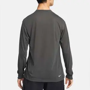 Nike Dri-fit Solid Color Logo Embroidered Casual Round Neck Long Sleeves Black Smoke Gray T-shirt