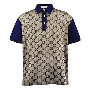 Gucci Maxi Gg Silk Cotton Polo 'beige Blue - Tan