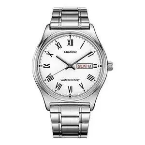 Casio Analog Stainless Steel Watch With Day And Date Display - White