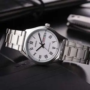 Casio Analog Stainless Steel Watch With Day And Date Display