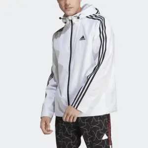 Adidas Essentials 3-stripes Woven Windbreaker Jacket - White/black