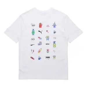 PUMA Sports Alphabet Printing Round Neck Short Sleeve White