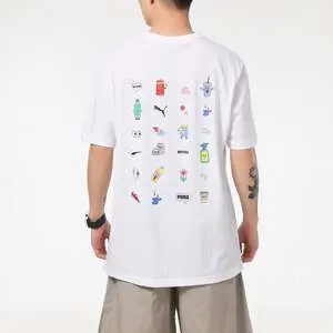 PUMA Sports Alphabet Printing Round Neck Short Sleeve White