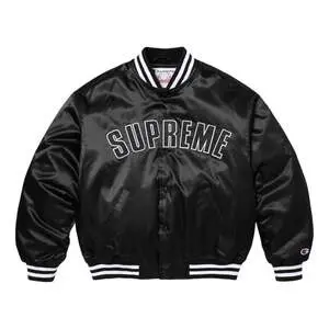 Supreme X Champion Ss26 Satin Varsity Jacket - Black