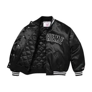 Supreme X Champion Ss26 Satin Varsity Jacket - Black