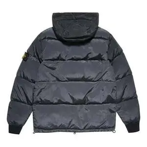 Stone Island Nylon Badge Logo Hooded Down Jacket - Navy