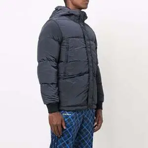 Stone Island Nylon Badge Logo Hooded Down Jacket - Navy