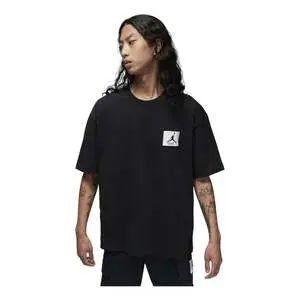 JORDAN Solid Color Patch Round Neck Short Sleeve Asia Sizing 'black