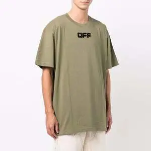 Off-White Logo Printing Round Neck Pullover Short Sleeve Loose Version Green