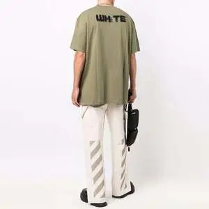 Off-White Logo Printing Round Neck Pullover Short Sleeve Loose Version Green