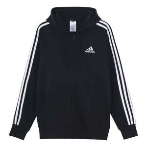 Adidas Training Zip-up Hooded Jacket With Signature Stripes - Black