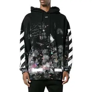 Off-White Diagonal Stripes Loose Cotton Hoodie
