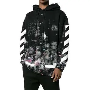 Off-White Diagonal Stripes Loose Cotton Hoodie