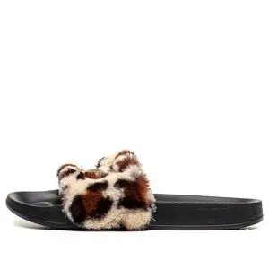 PUMA Leadcat Leopard Print Fur Slides - Black