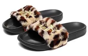 PUMA Leadcat Leopard Print Fur Slides