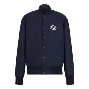 Dior Logo Printing Stripe Long Sleeves Bomber Jacket - Blue