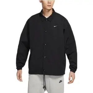 Nike Solid Color Buckle Lapel Jacket Autumn Black