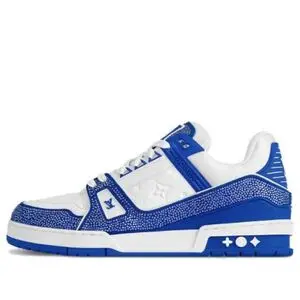 LOUIS VUITTON Trainer Sneakers With Monogram And Rhinestones - White/blue