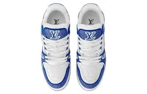 LOUIS VUITTON Trainer Sneakers With Monogram And Rhinestones - White/blue