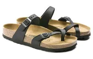 BIRKENSTOCK Mayari Natural Leather Oiled Sandals - Black