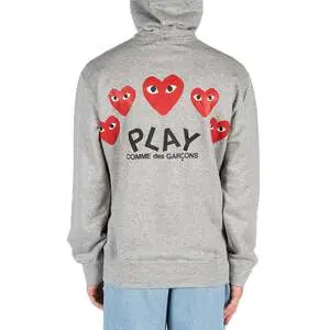 Play Comme Des Garcon Multi-heart Zip-up Hoodie - Grey