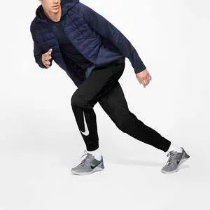 Nike Therma Tapered Swoosh Fleece Lined Sports Training Long Pants - Black