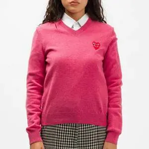 Play Comme Des Garcon V-neck Pullover With Red Emblem