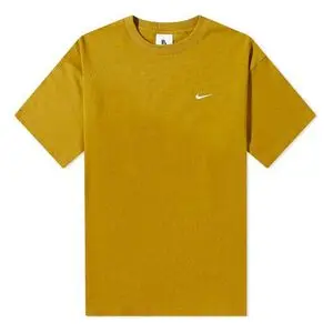 Nike Solid Color Cotton Embroidered Logo Round Neck Short Sleeve Yellow T-shirt - Multi-color