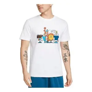 Nike Cartoon Printing Cozy Round Neck Casual Short Sleeve White T-shirt - Default Color