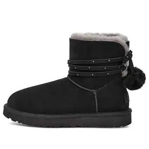 UGG Mini Bailey Bow Pom Ankle Boots - Black