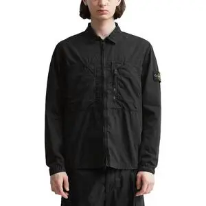 Stone Island Brushed Cotton Canvas Zip Shirt Jacket - Black