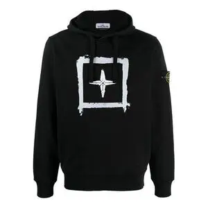 Stone Island Box Print Pullover Hoodie - Black