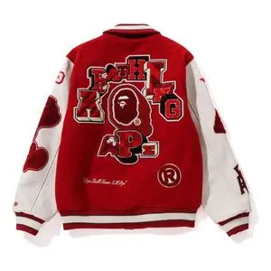 A BATHING APE Multi Motif Varsity Jacket - Red