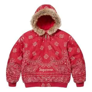 Supreme Bandana Jacquard Denim Hooded Work Jacket - Red
