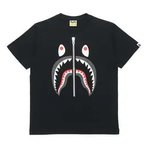 A BATHING APE Half Zip Shark Tee - Black