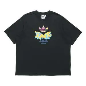 Adidas Originals Graphic Tee Retro Pattern Printing Sports Short Sleeve - Black