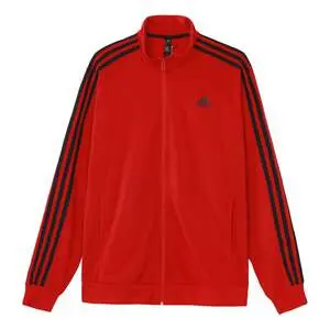 Adidas Track Jacket With Stand Collar And Sporty Stripes - Red